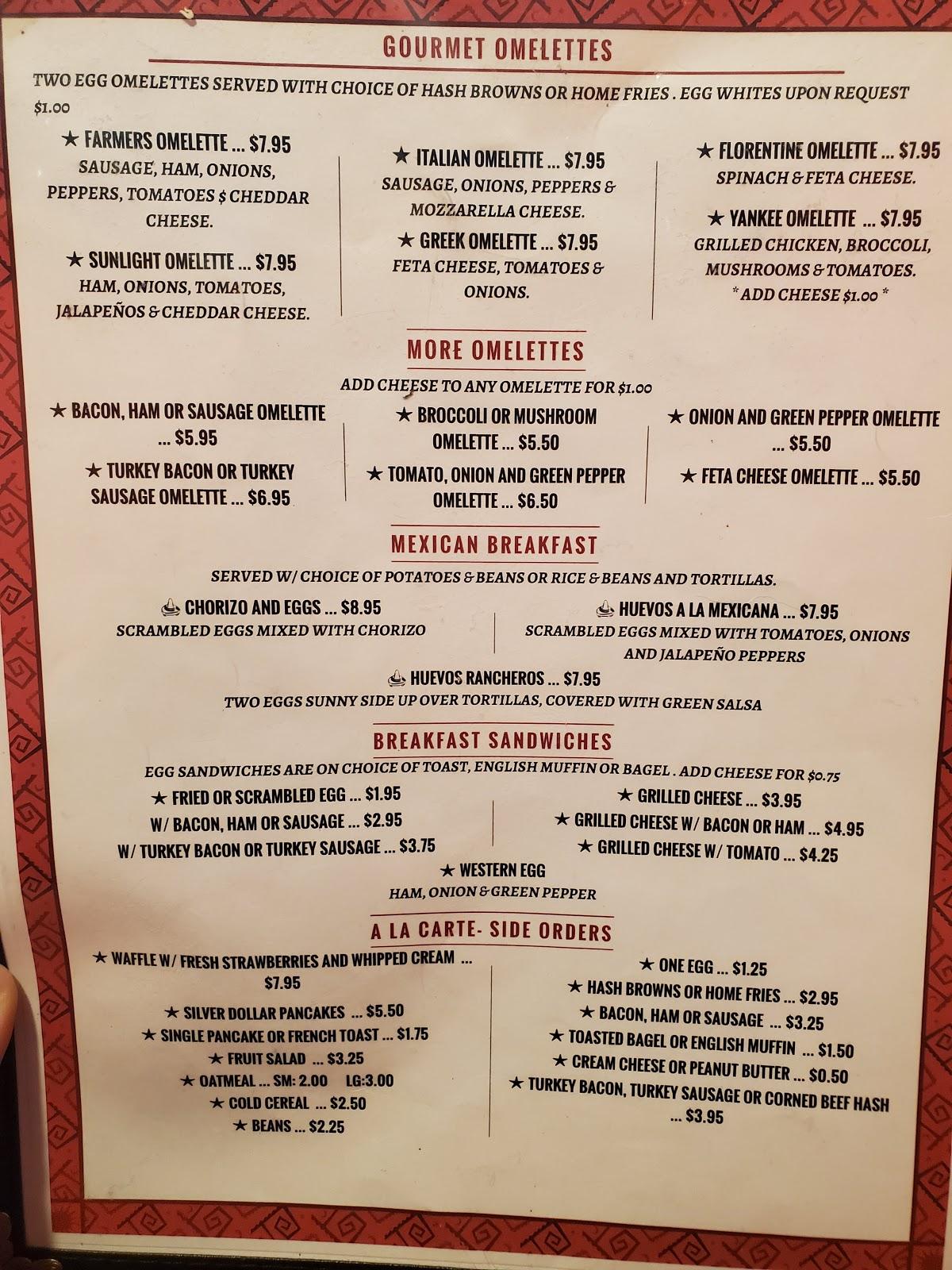 Menu at Sunlight Restaurant, South Saint Paul
