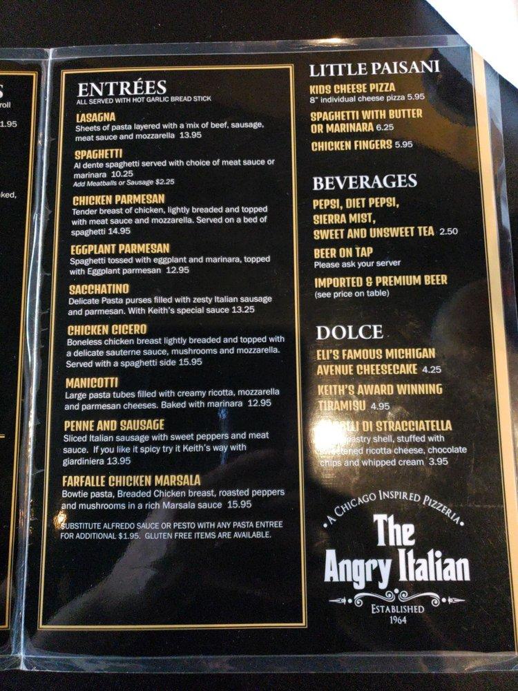 Menu at The Angry Italian Restaurant, Bristol
