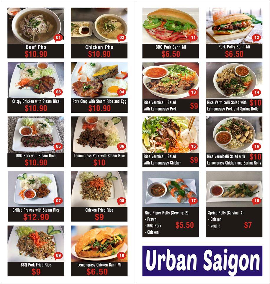 Menu at Urban Saigon restaurant, Salisbury