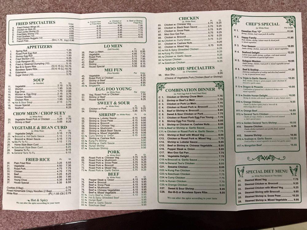 Menu at Zhang Garden restaurant, Hillsborough