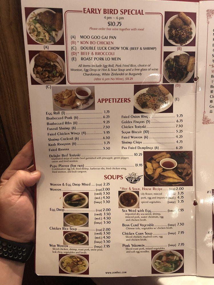 Menu at Zom Hee Chinese Restaurant, Seminole