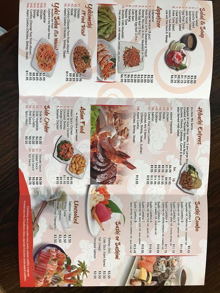 Menu at Atami Japanese Express restaurant, Magee