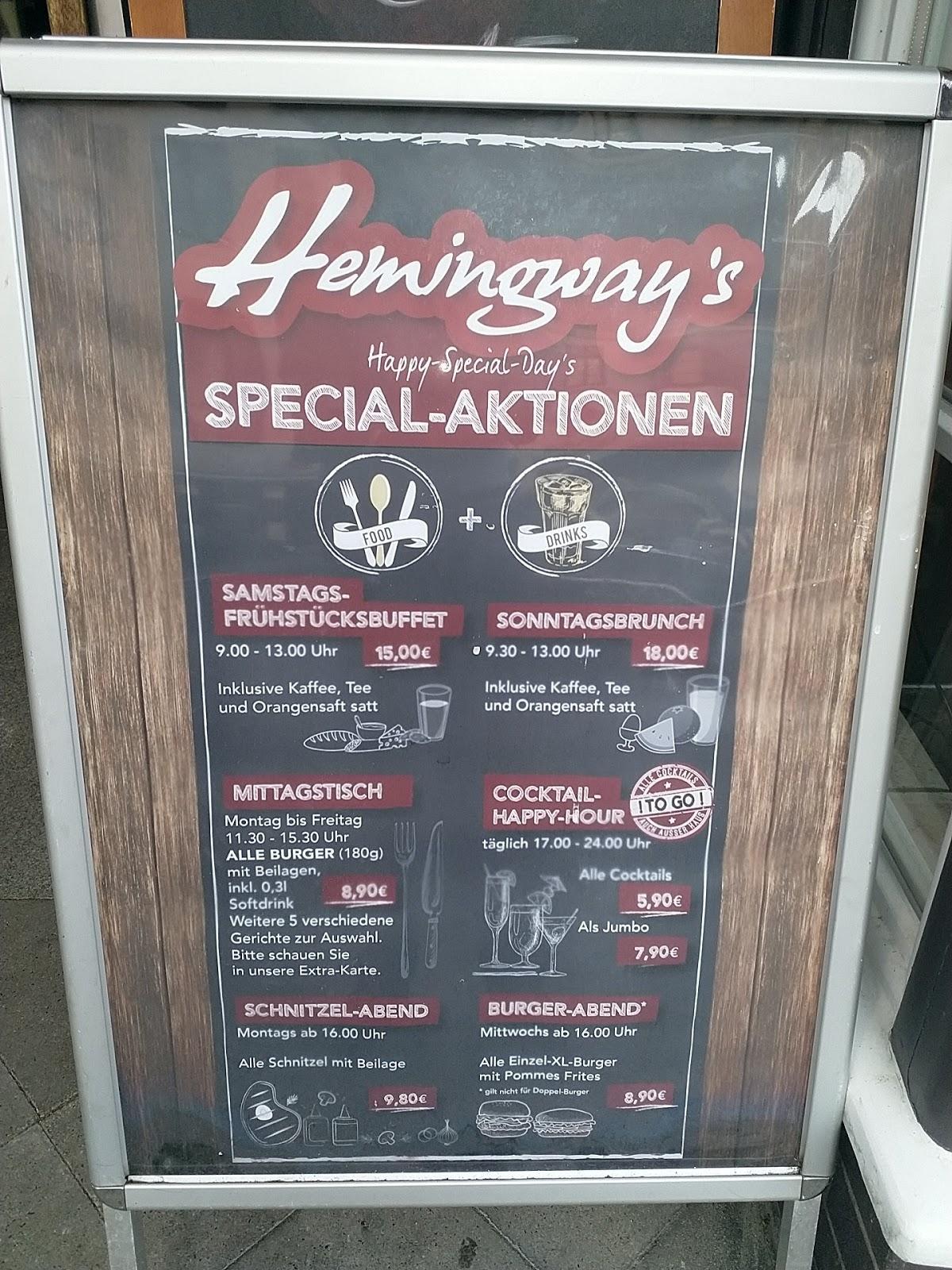 Speisekarte von Hemingway's - Café, Bar, Restaurant, Lüneburg
