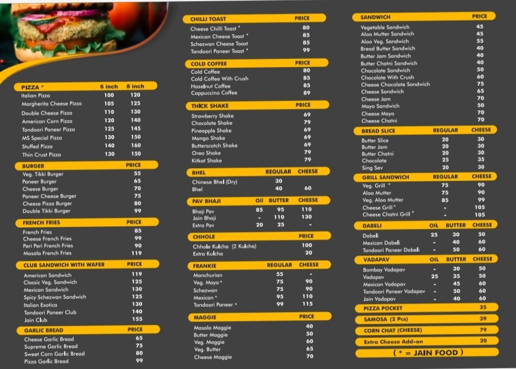Menu at MS Food DHD, Dahod