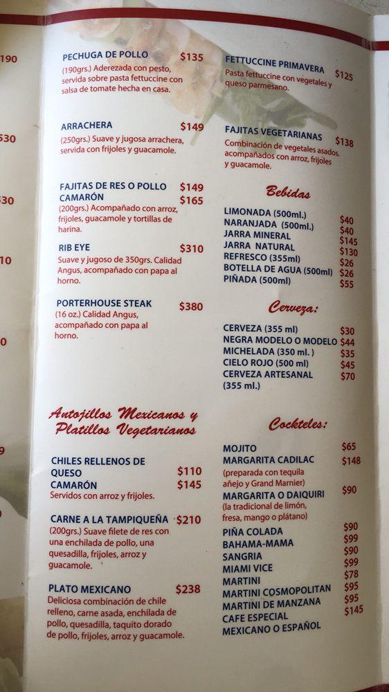 Menu at Mar y Sol restaurant, Bucerías