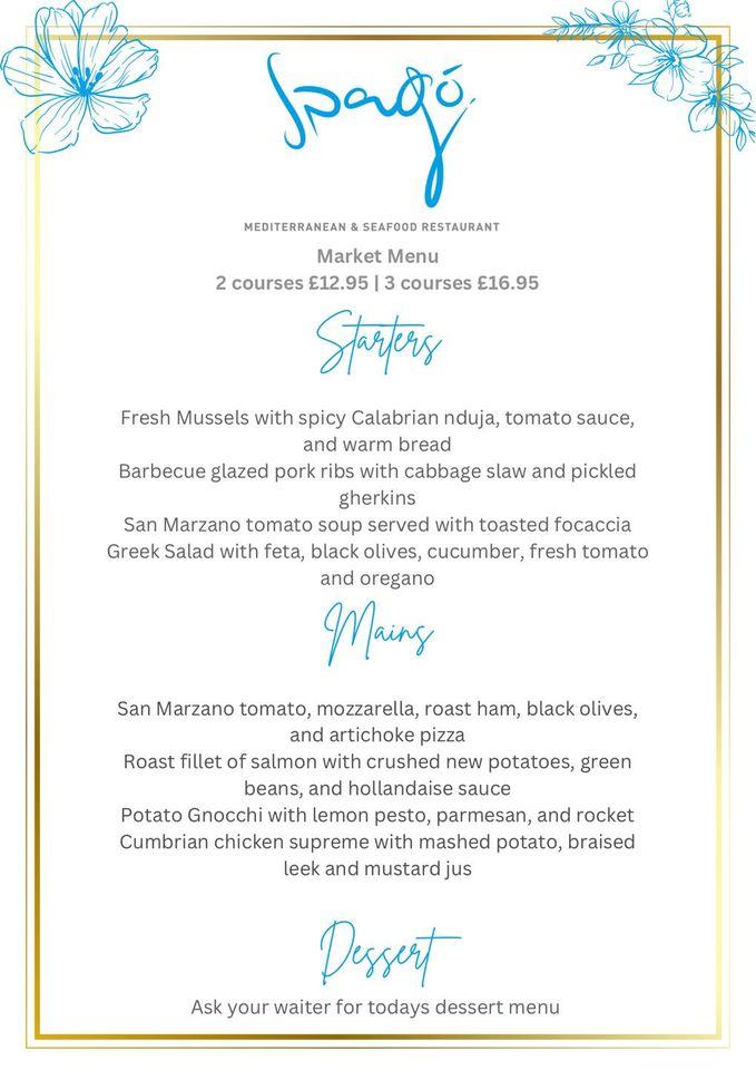 Menu at Spagó Mediterranean & Seafood Restaurant, Lytham