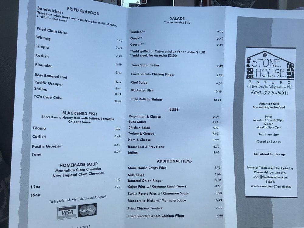 Menu at Stone House Eatery restaurant, Wrightstown