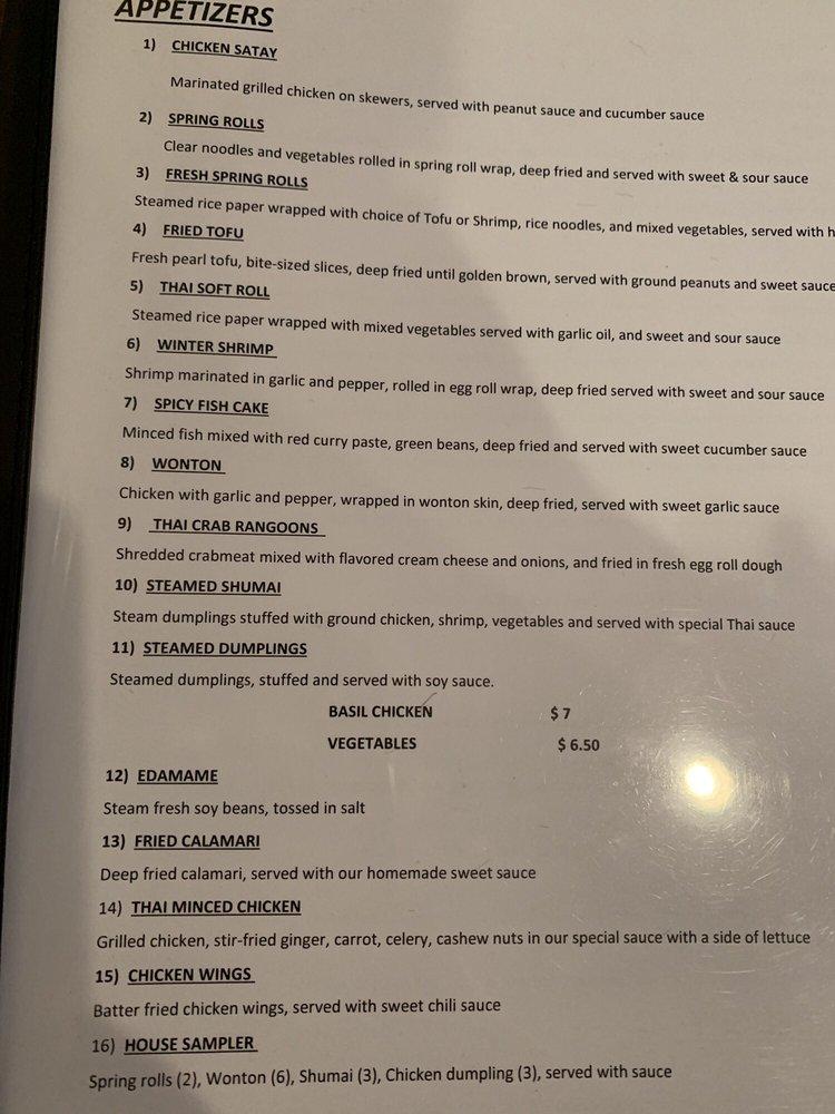 Menu at Thai Castle restaurant, Carmel