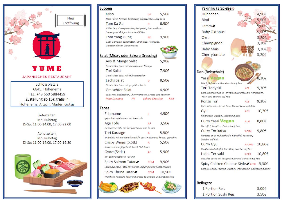 Menu at YUME-Japanisches Restaurant, Hohenems