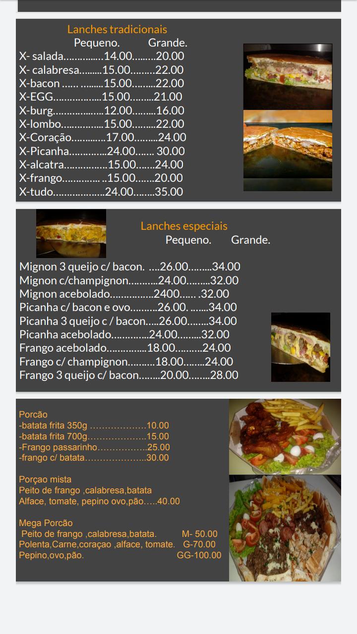 Menu at Boeing burg, Camboriú