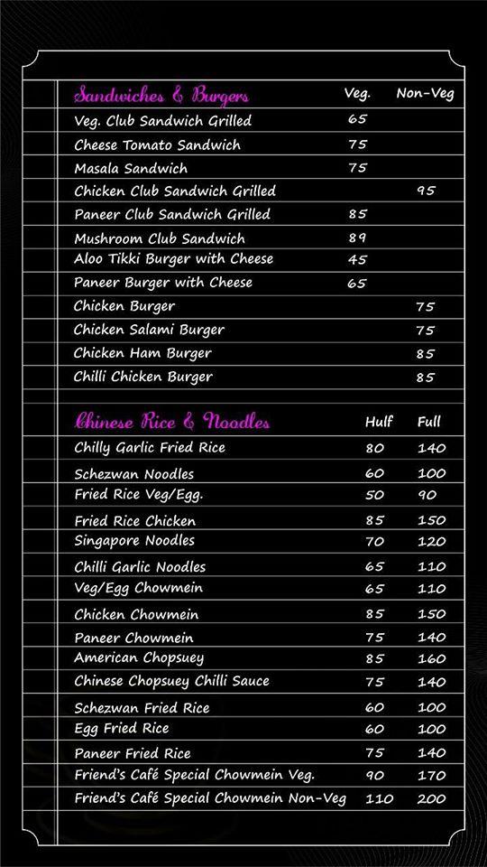Menu at Friends Cafe, Lucknow, Beside--Prashant Tyers
