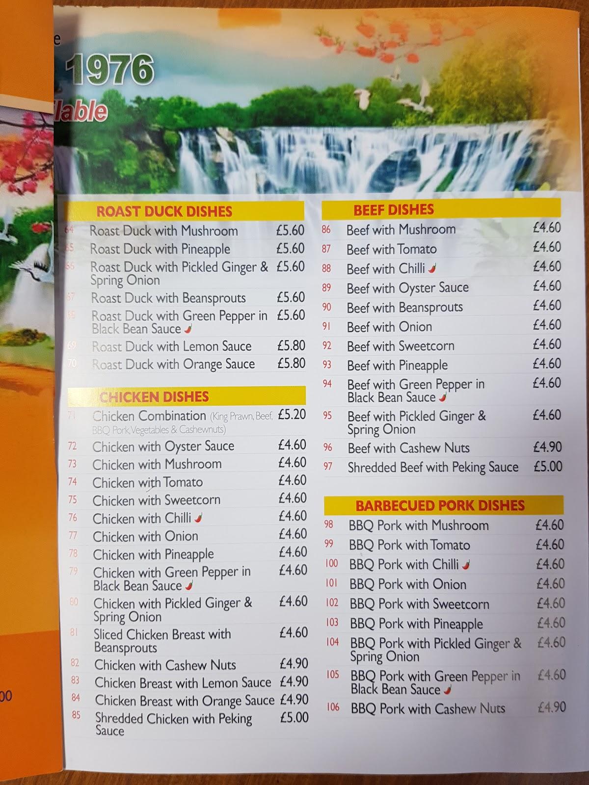 Menu at New Jade fast food, Glasgow
