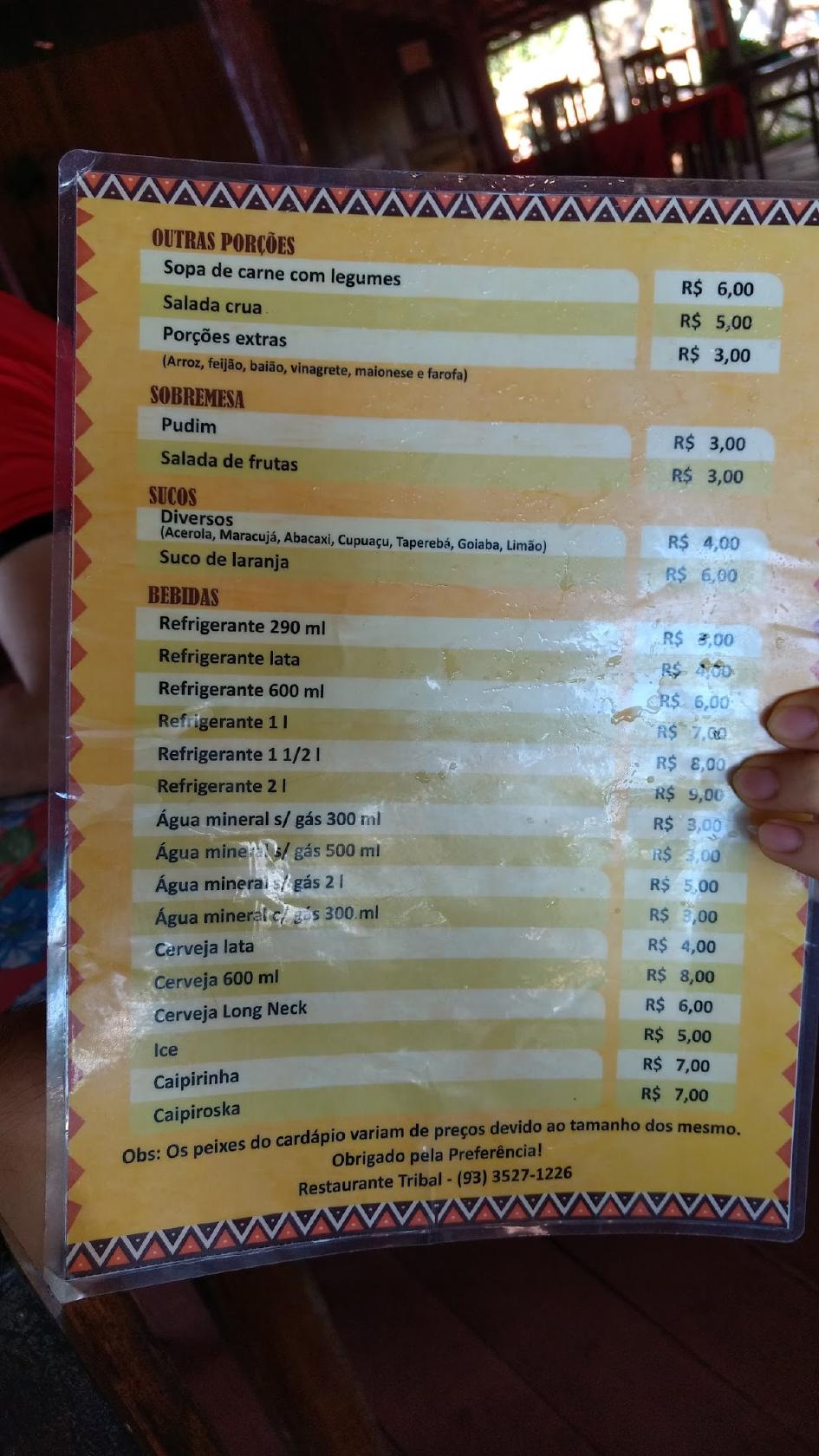 Menu at Restaurante Tribal, Alter do Chão, Tv. Antônio Agostinho Lobato
