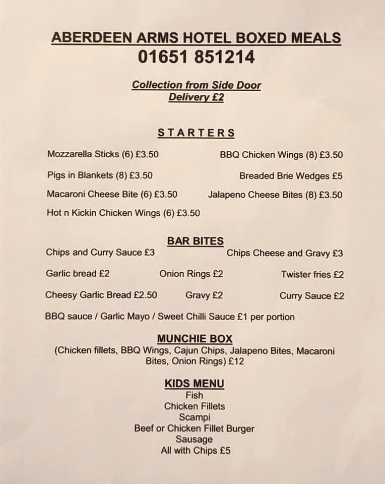 Menu at Aberdeen Arms pub & bar, Tarves