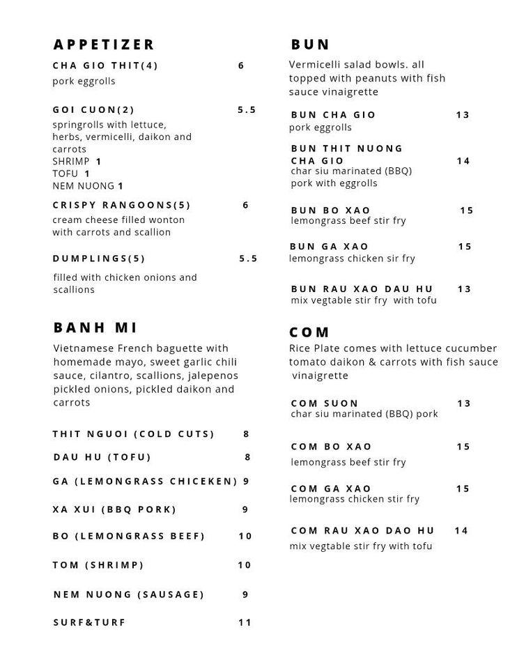 Menu at Banh Appetit restaurant, Portland