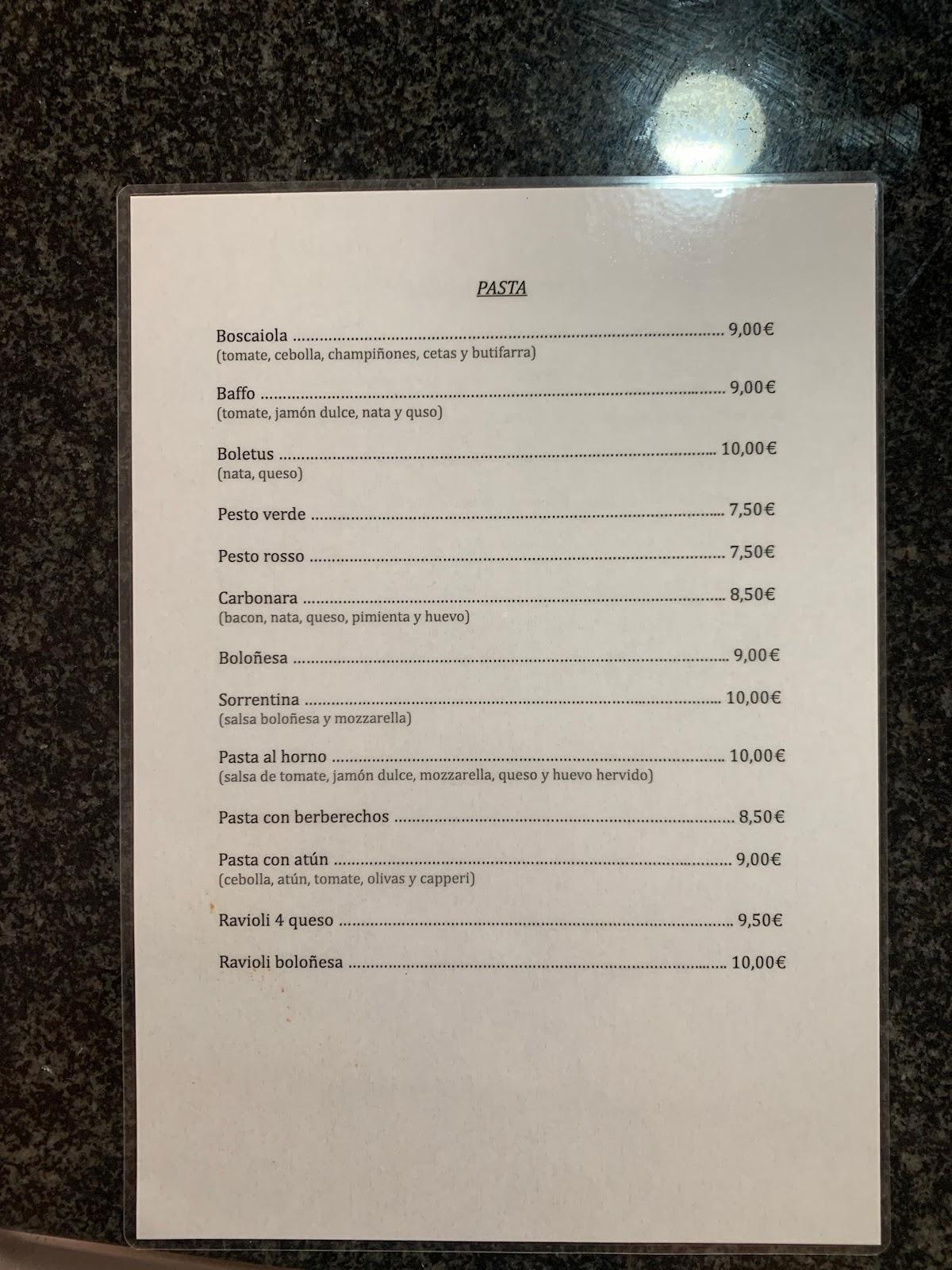 Carta de Bar Restaurant Mari, La Ametlla de Mar