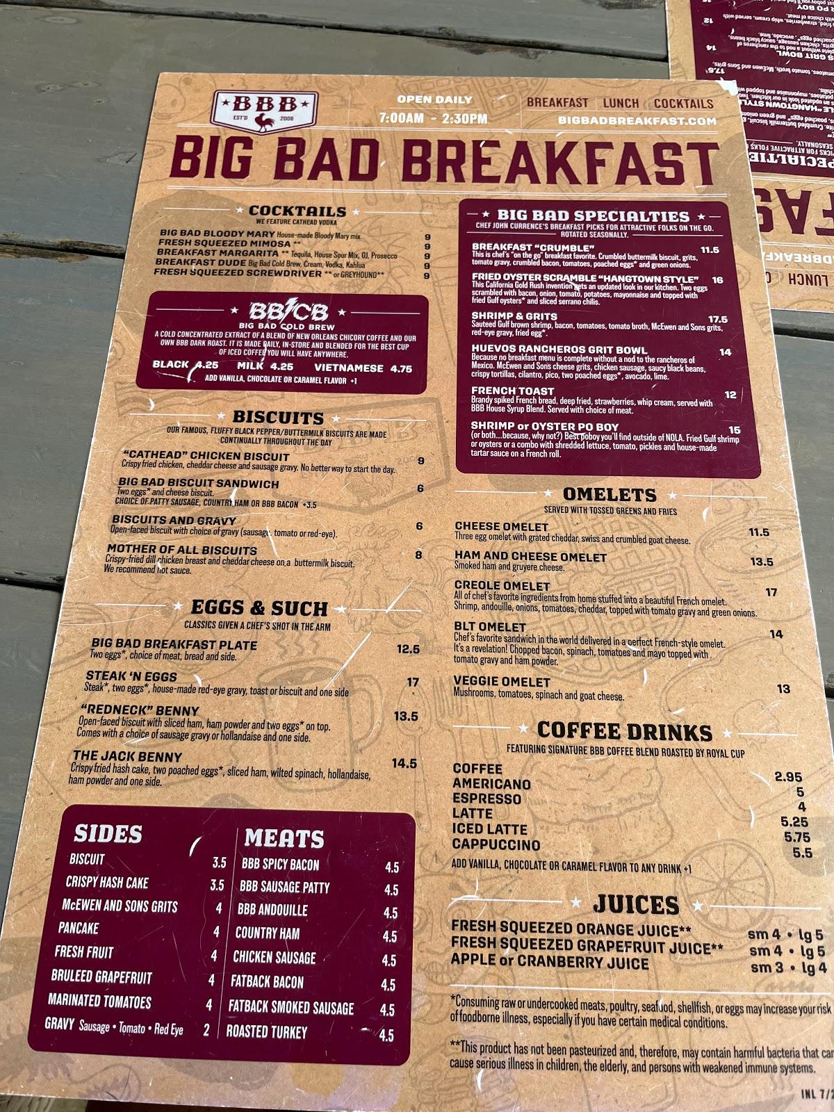 Menu at Big Bad Breakfast-Inlet Beach restaurant, Rosemary Beach