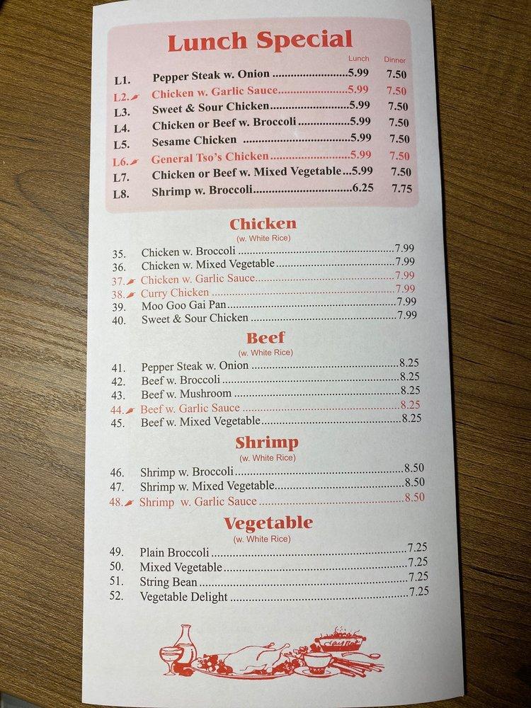 Menu at Chin Restaurant, Perryville, S Perryville Blvd