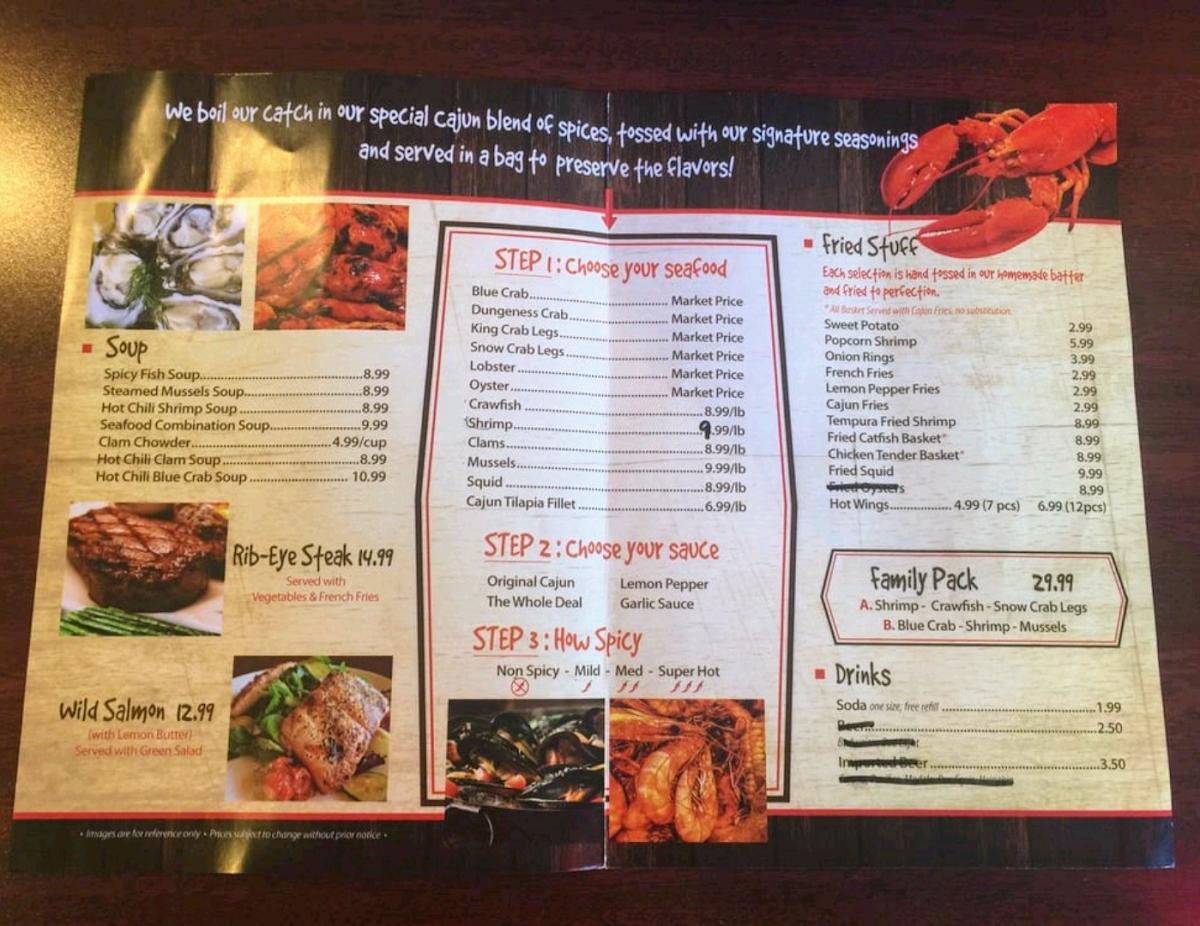 Menu at Hot Mariscos restaurant, Huntington Park