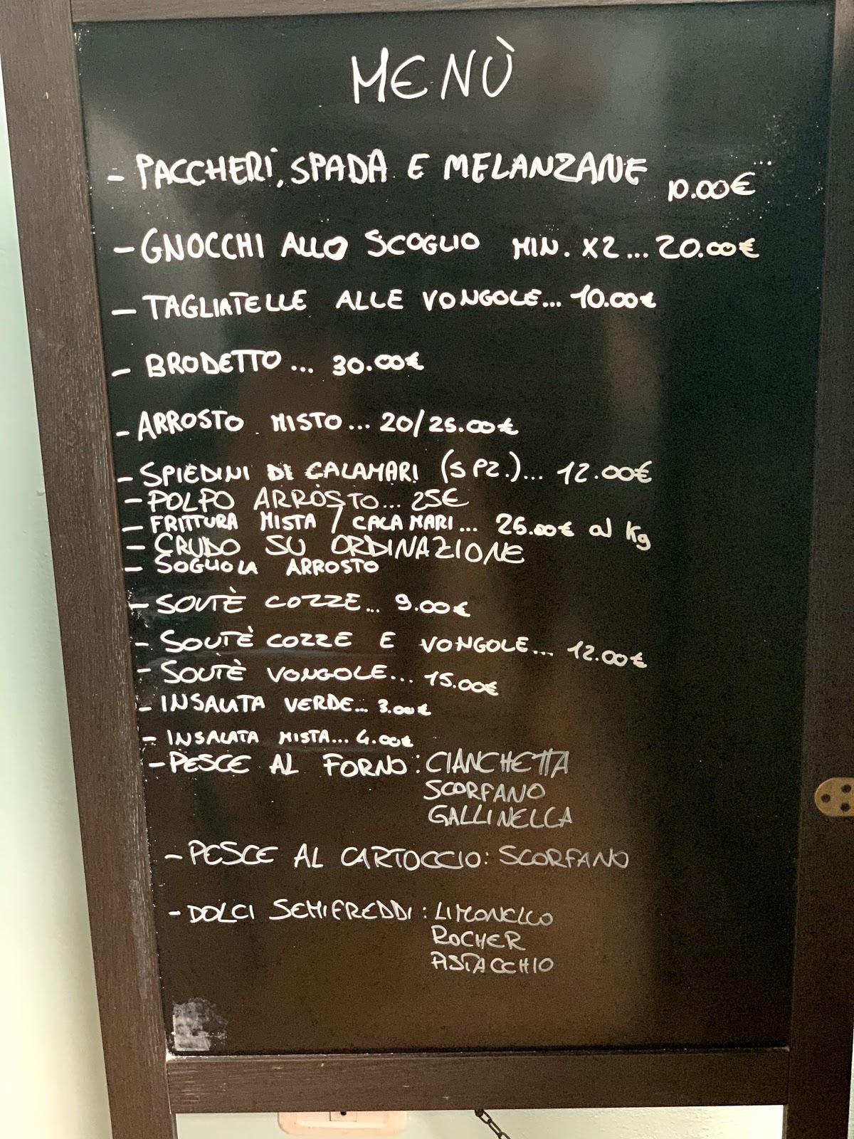 Menu da La Paranza ristorante, Vasto, Via Tobruk 30