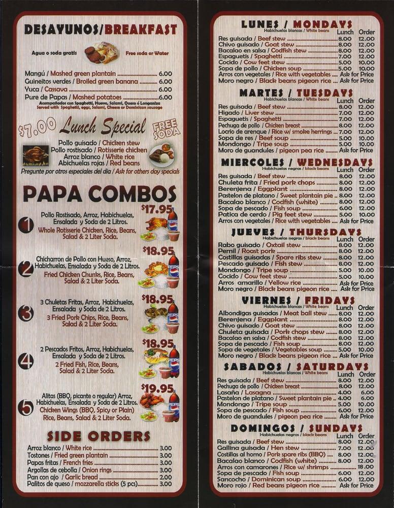 Menu at Papá Restaurant, New York City, 453B E Tremont Ave