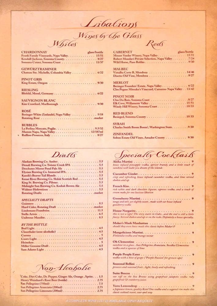 Menu at Suite 100 Restaurant Bar & Lounge, Anchorage
