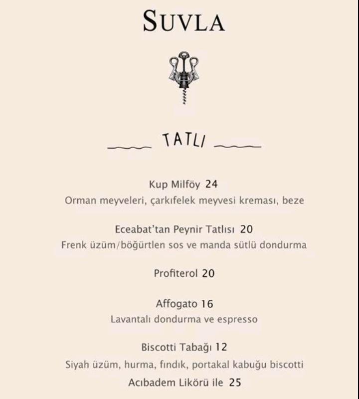 Menu at Suvla Kanyon, Istanbul, Kanyon AVM