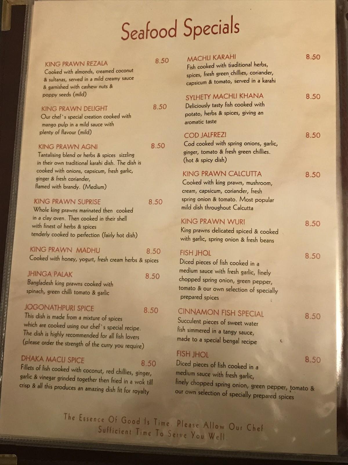 Menu at Cinnamon restaurant, Bubwith