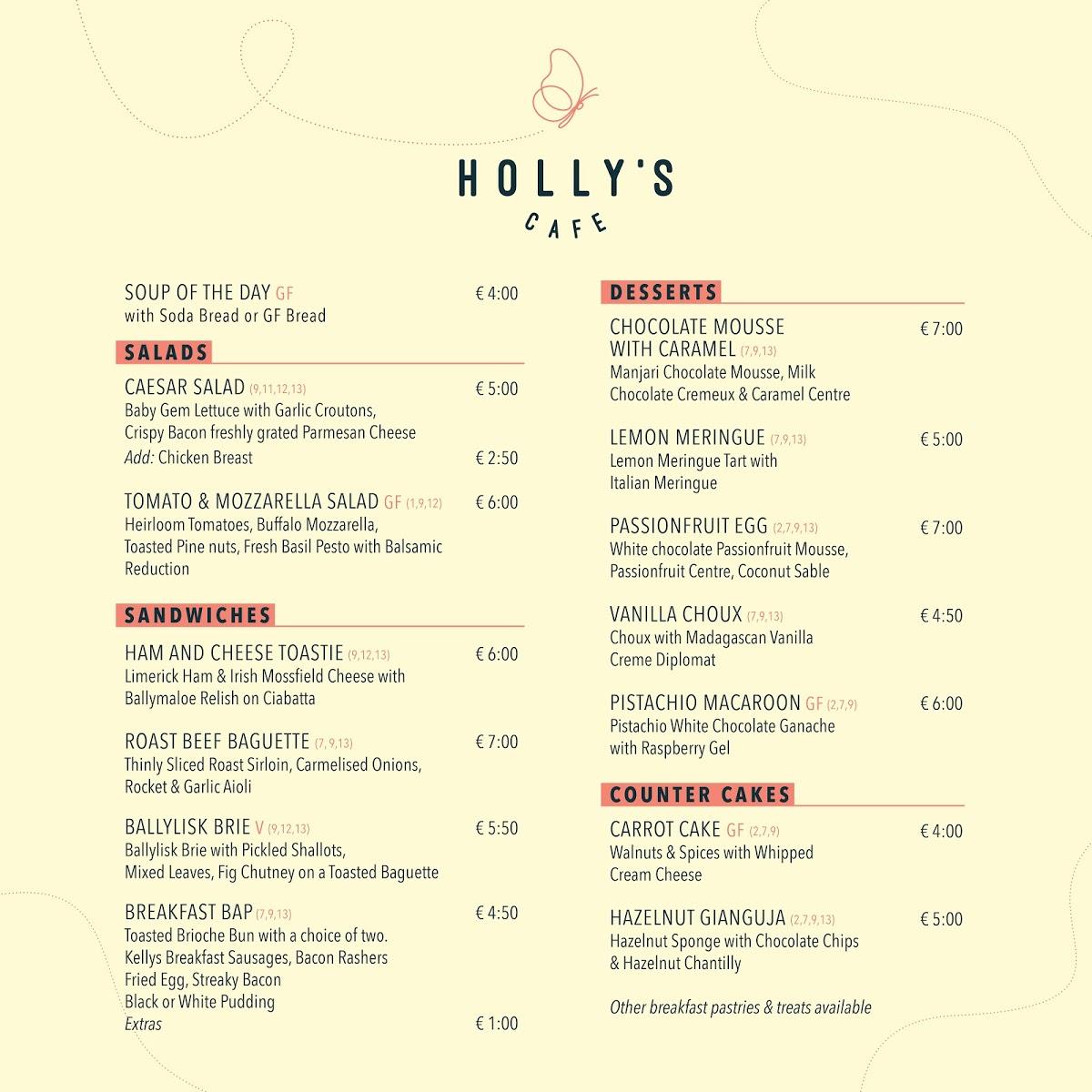 Menu at Holly's Café cafe, Kilkee
