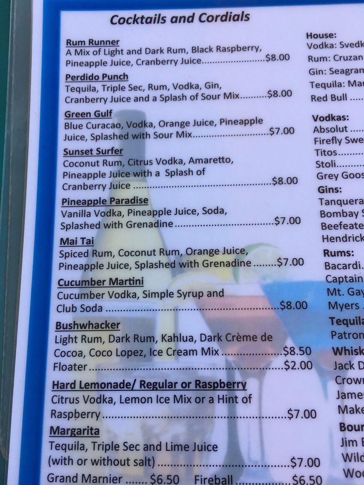 Menu at Sunset Grille restaurant, Perdido Key