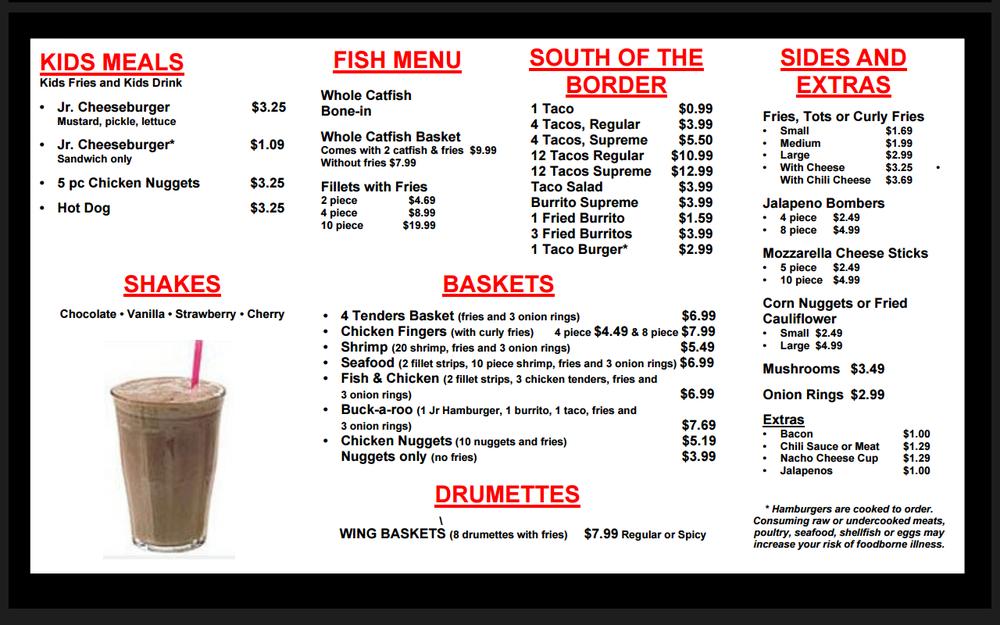 Menu at Texas Toms fast food, Kansas City, NE Parvin Rd #2050