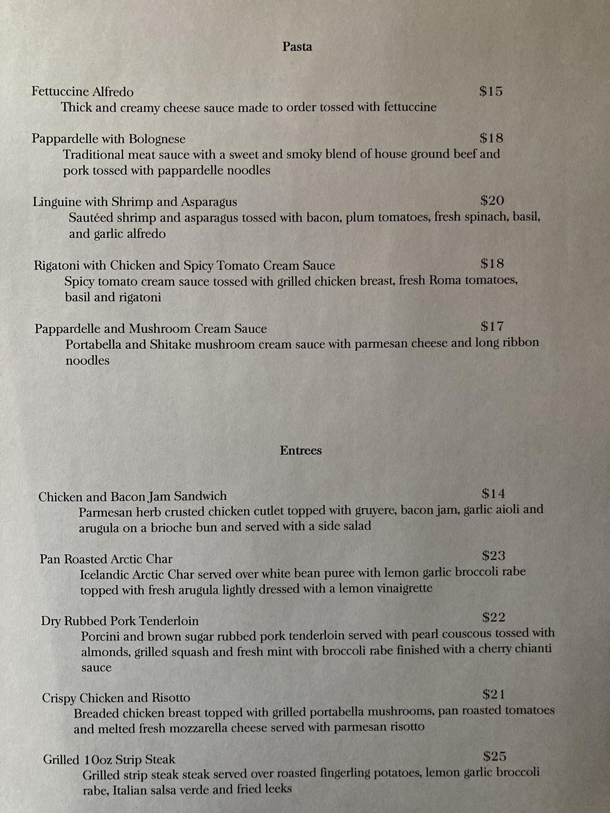 Menu at Allegro restaurant, Bennington, 520 Main St