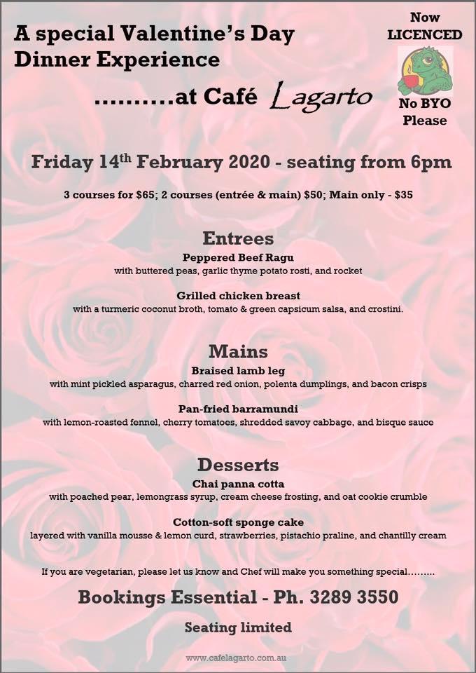 Menu at Café Lagarto cafe, Samford Valley