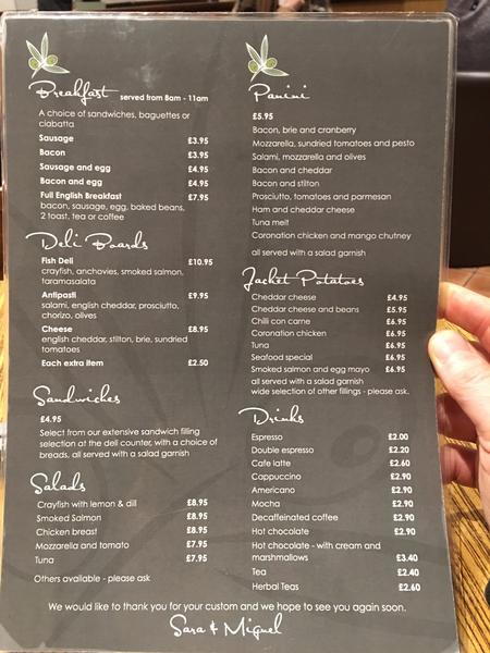 Menu at Delice cafe, Witney