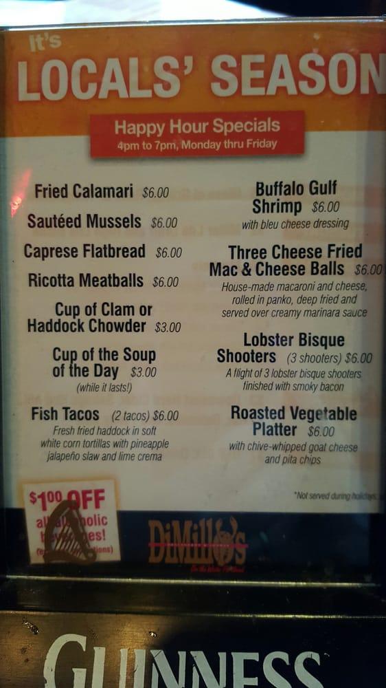 Menu at DiMillo's On the Water restaurant, Portland