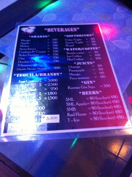 Menu at Diamond KTV pub & bar, Davao City