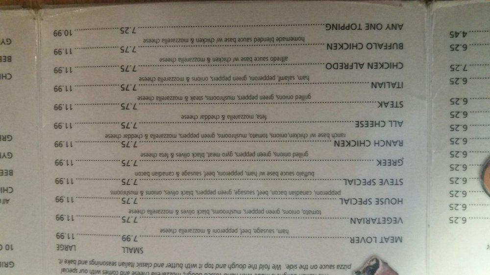 Menu at Inman House of Pizza restaurant, Inman