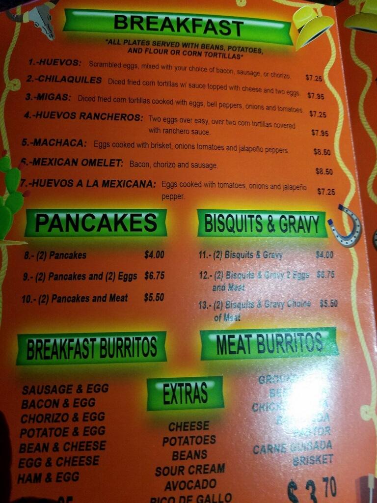 Menu at La Gringas Taqueria restaurant, Cleburne