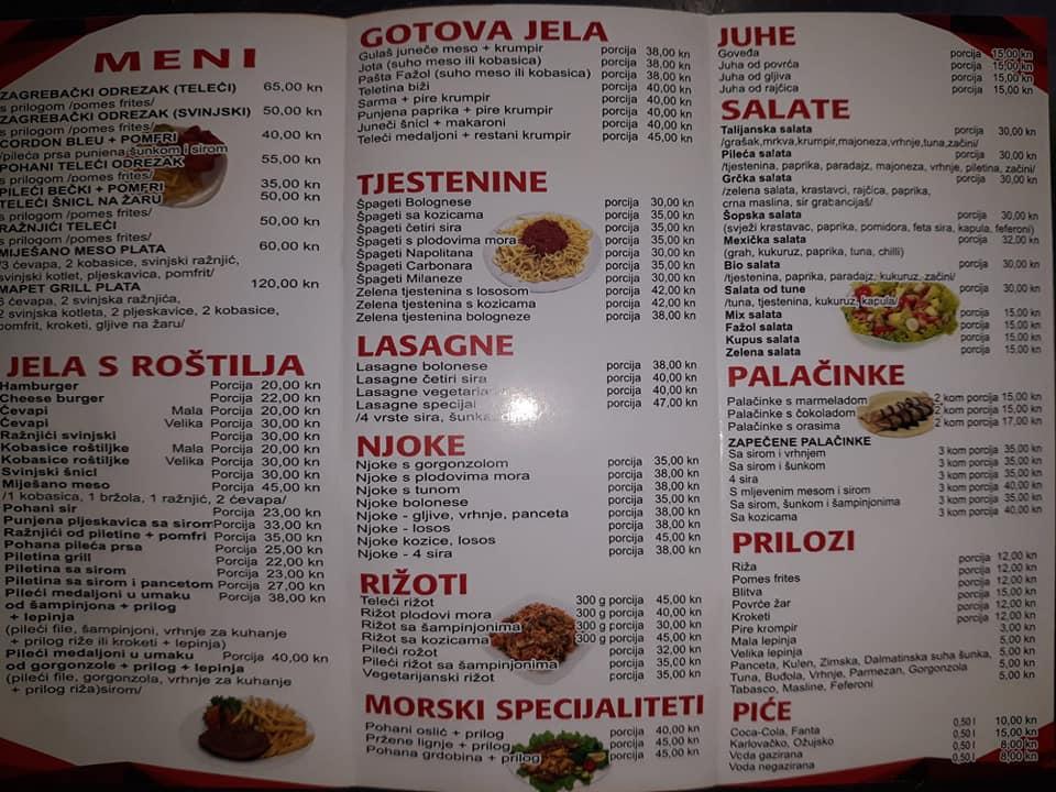 Menu at Fast Food Mapet, Šibenik