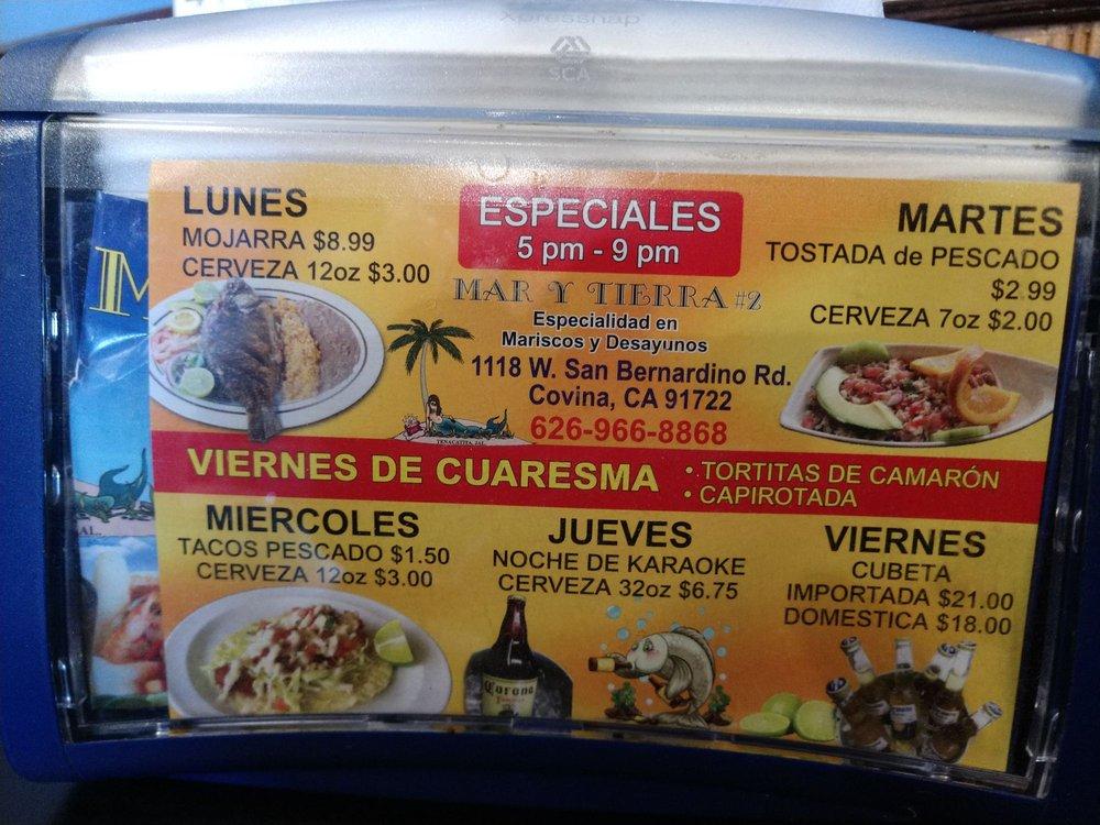 Menu at Mar Y Tierra Restaurant, Covina