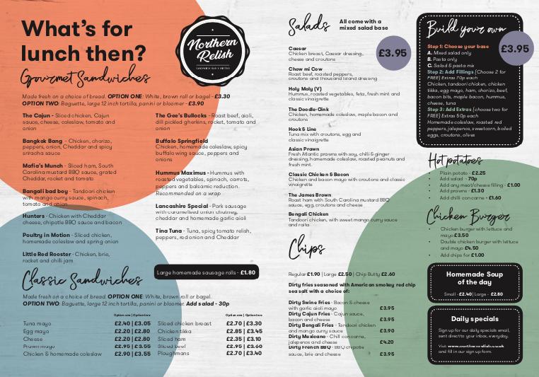 Menu at Northern Relish cafe, Nelson