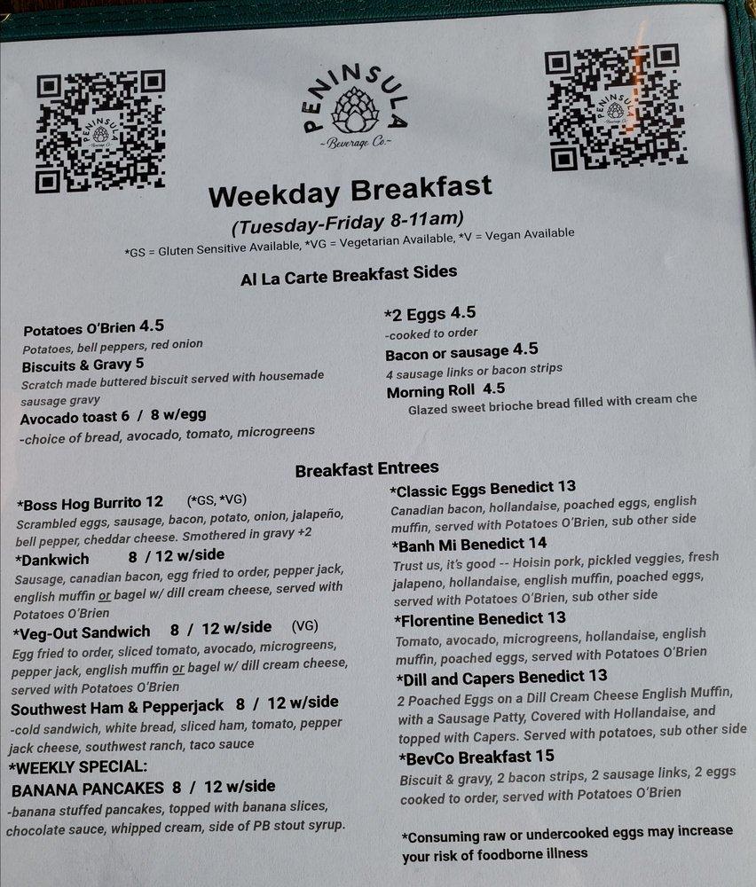 Menu at Peninsula BevCo pub & bar, Port Orchard