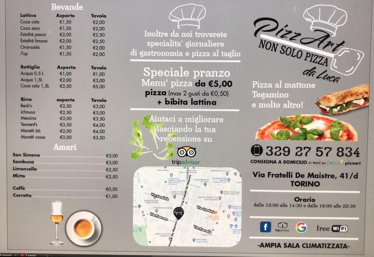 Menu da Pizzart Da Luca ristorante, Torino, Via Fratelli de Maistre