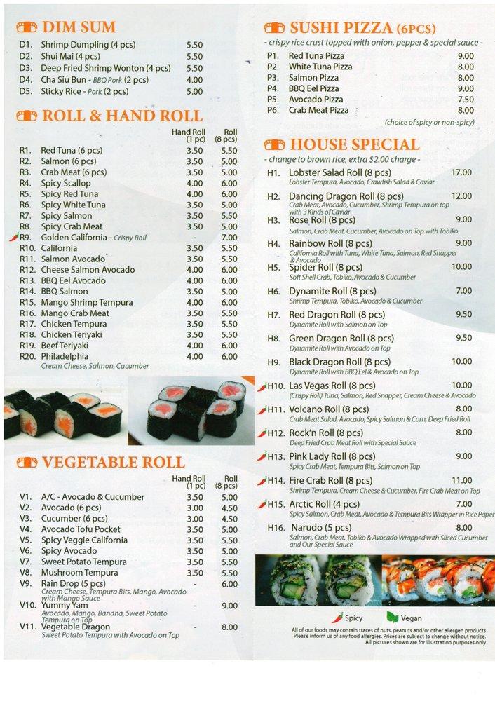 Menu at ROBO SUSHI restaurant, Toronto