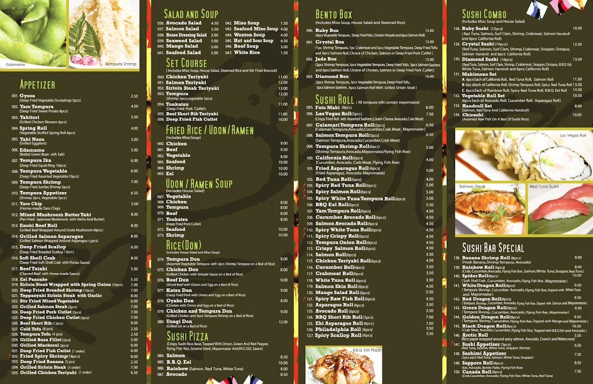 Menu at Sapporo Japanese&Thai Restaurant, Hamilton