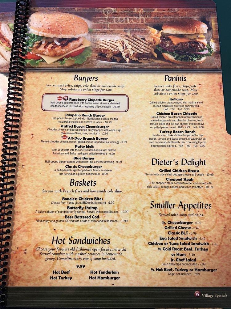 Menu at Village Grill restaurant, Bradley, 135 S Schuyler Ave