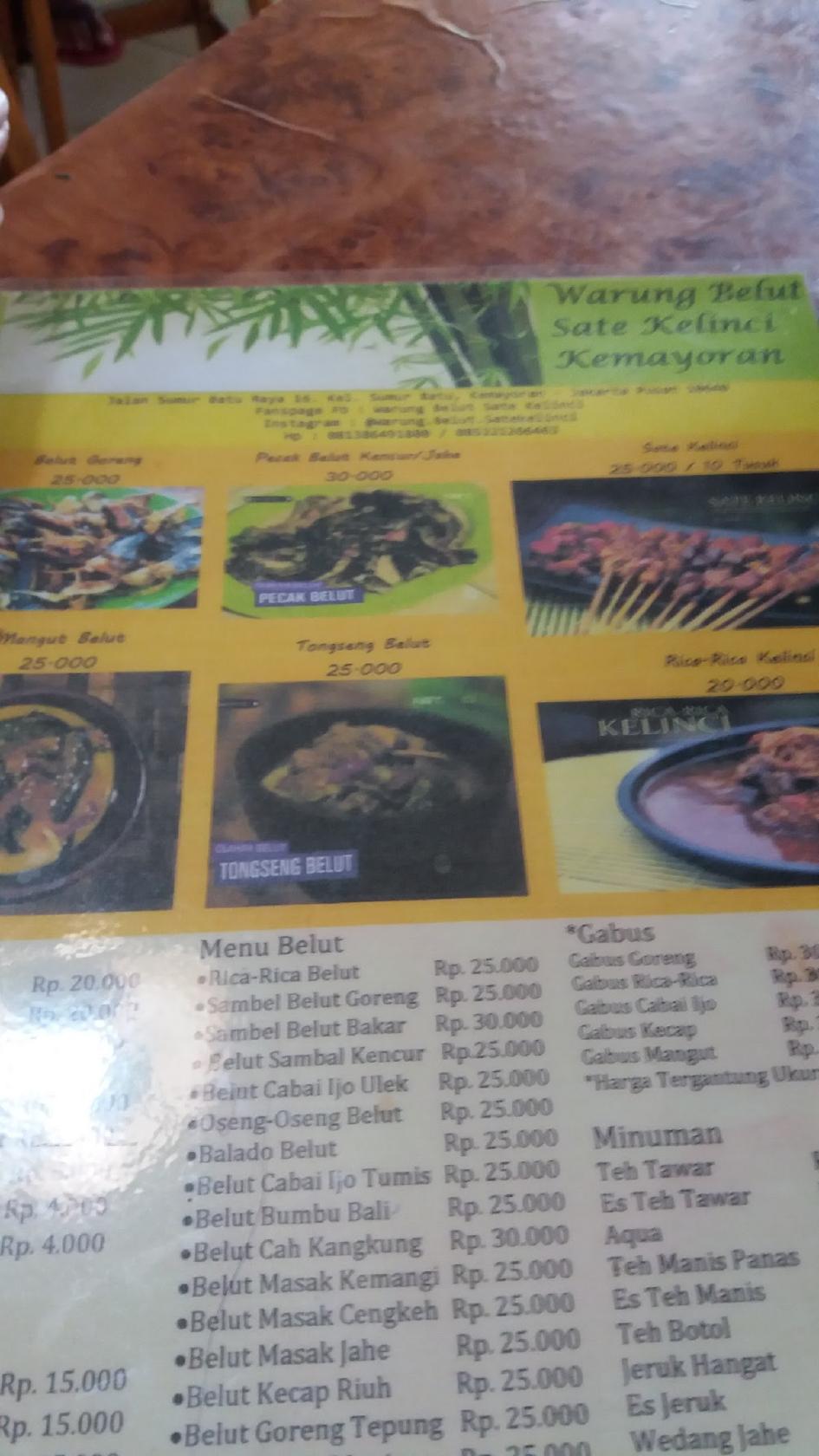 Menu at Warung Belut Sate Kelinci Kemayoran ( Resto Belut Sunadi ...