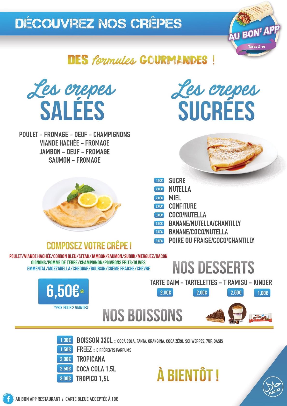 Menu at Au Bon App restaurant, Montargis