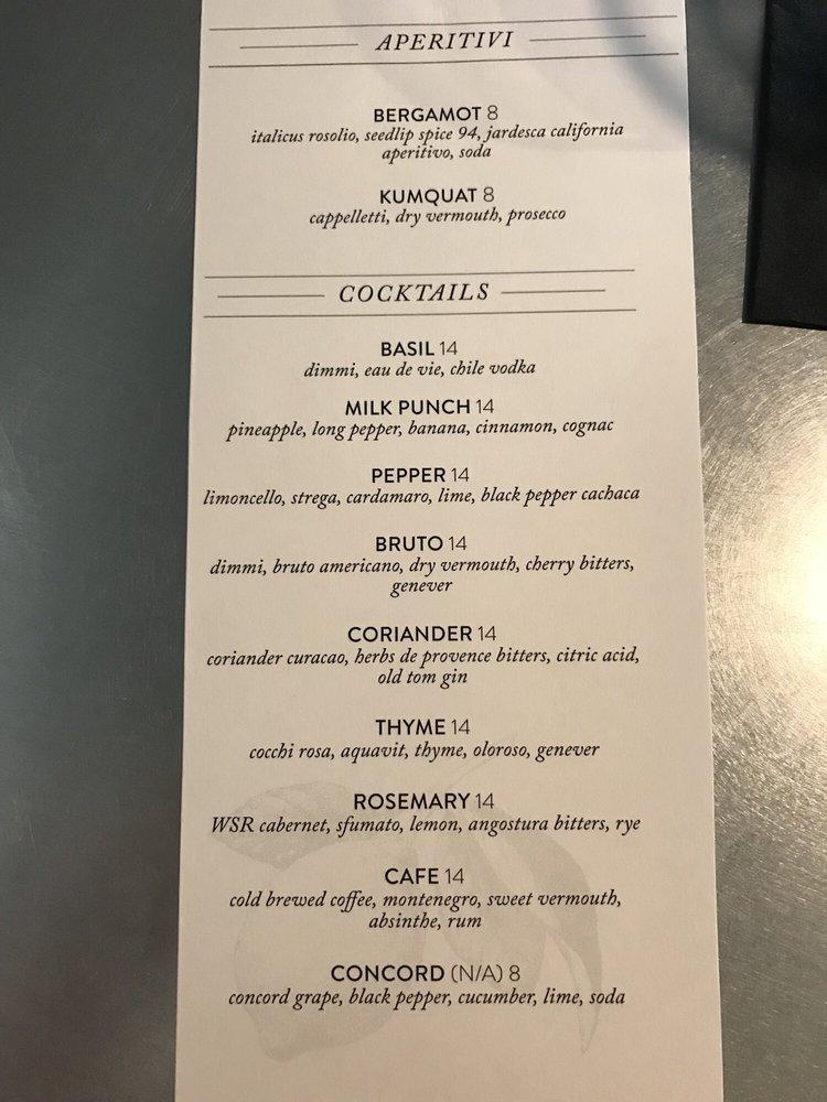Menu at Che Fico restaurant, San Francisco