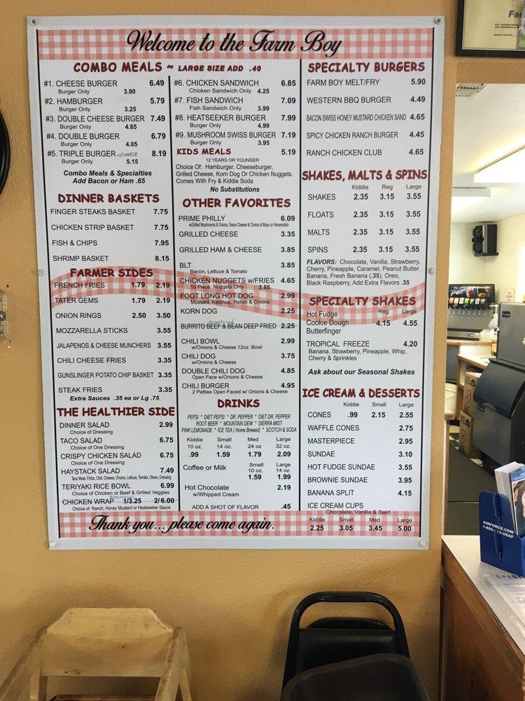 Menu at Farm Boy Drive-In restaurant, Middleton